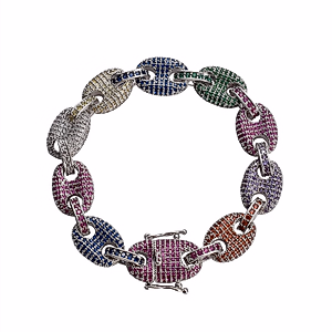 Five Domains Hip hop Hip Hop Bracelet Color Zircon Pig Nose Chain Coffee Bean Chain Real Gold Plated Men's Hip Hop Jigs (Color : Golden8inch)