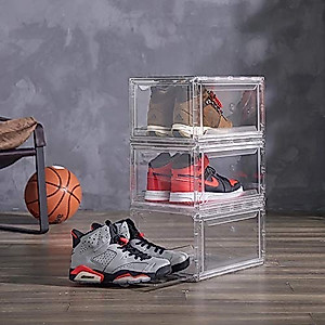 Kleerbox Shoe Box Organizer - 4 Pack - Acrylic - Secure Stacking Shoe Rack - Shoe Organizer - Closet Storage Organizer - Shoe Container for Display - Magnetic Drop Front - Dust, Crease Proof - Clear