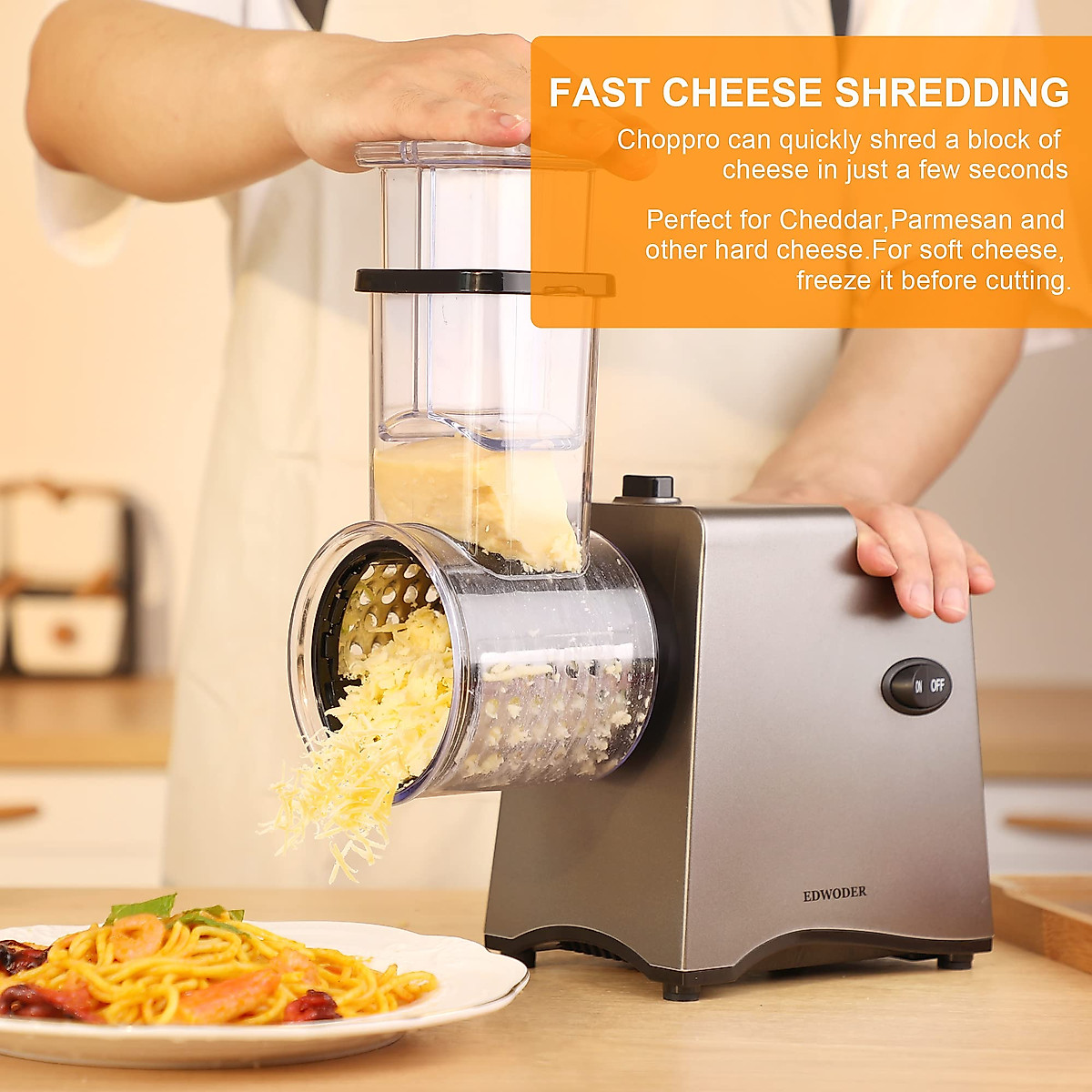 Electric Cheese Grater,250W Automatic Vegetable Chopper with 5 Attachments,Veggie Cutter Julienne Slicer Shredder for Carrot,Potato,Fruit,Block Cheese
