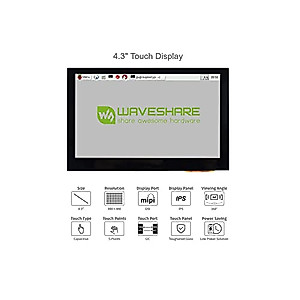 Waveshare 4.3inch Capacitive Touch Display Compatible with Raspberry Pi Pi 4B/3B+/3A+/3B/2B/B+/A+/CM3/3+/4 800×480 Resolution IPS Wide Angle MIPI DSI Interface