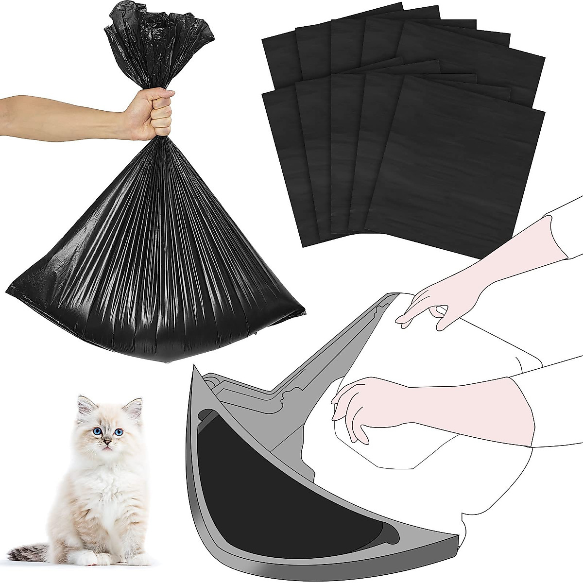 Geosar 200 Count Jumbo Cat Litter Box Liners 28x 24'' Liner Bags Compatible with Litter Box Thickened Cat Litter Bags Litter Box Liner Cat Waste Disposal Bags for Disposal of Cat Waste, 9-11 Gallons