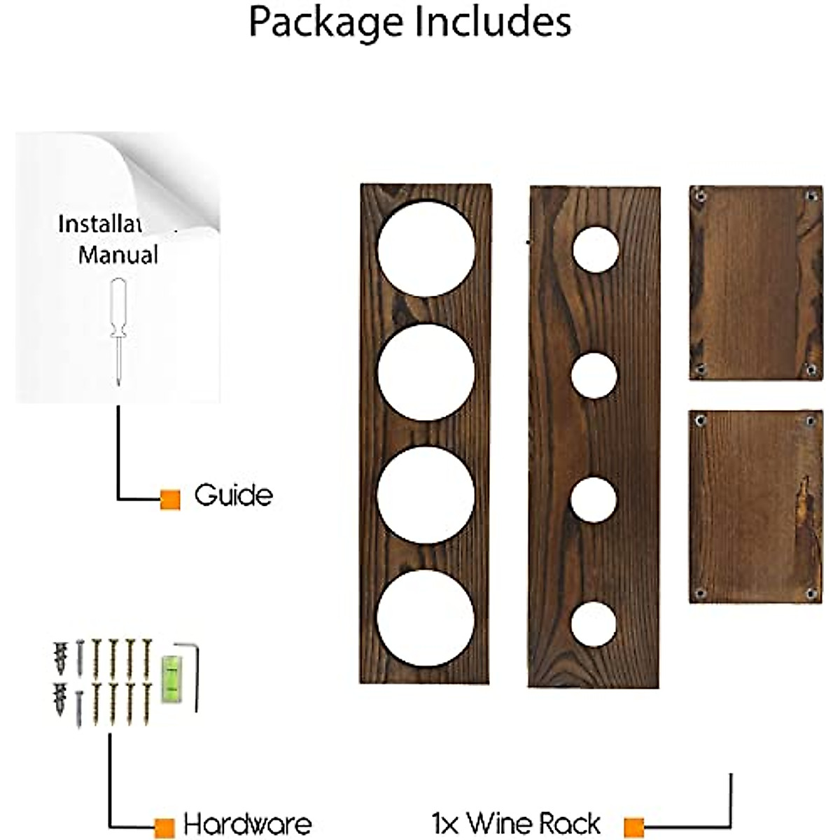 Rustic State Sonoma Wall Mounted Wood Vertical Wine Rack Holder Storage Shelf Organizer for 4 Bottles - Home, Kitchen, Dining Room Bar Décor - Walnut