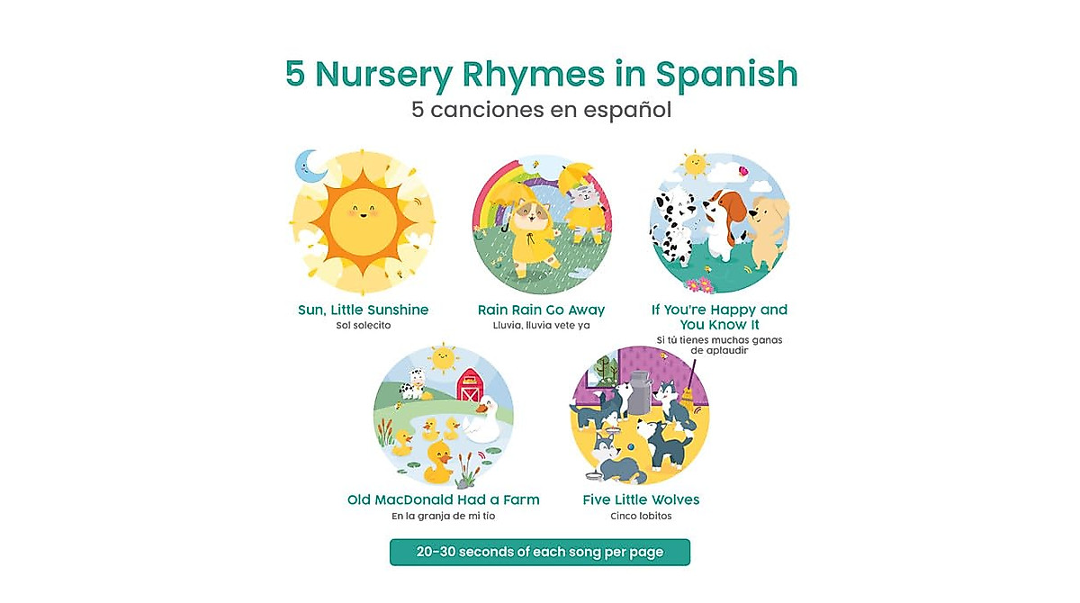 Binibi Spanish Musical Book for Toddlers - Bilingual Nursery Rhymes