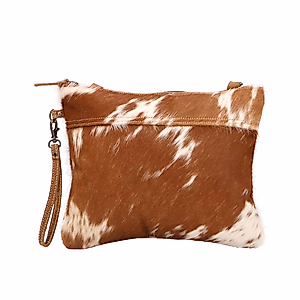 Myra Bag Ivory & Drab Upcycled Leather & Cowhide Wristlet Pouch Bag S-1491