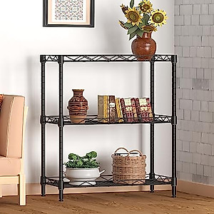 SINGAYE 3 Shelf Wire Shelving Unit Adjustable Storage Shelving 21.26”W x 11.41”D x 22.83”H (Black)