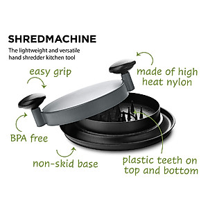 FusionBrands ShredMachine-The Quick, Easy to Use Alternative to Bear Claws Meat Shredder for Pulled Pork, Beef and Chicken and More-BPA Free Hand Shredder with Easy to Grip Handles, Non-Skid Base,Grey