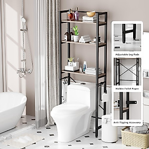 BEWISHOME Over The Toilet Storage, 3-Tier Bathroom Over Toilet Shelves with Hooks, Over Toilet Organizer, Above Toilet Shelf Rack Space Saver for Bathroom Washroom Balcony, Greige and Black YMJ02H