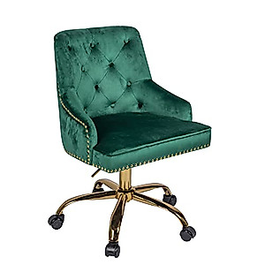 Home Velvet Office Chair Tufted Computer Desk Chair Swivel Adjustable Accent Vanity Chair with Arms Nailhead Trim for Bedroom