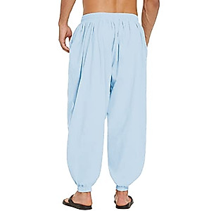 COOFANDY Men's Cotton Linen Pants Wide Leg Pants Baggy Harem Pants Beach Trousers Sky Blue