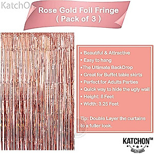 Big 3 Pieces Rose Gold Fringe Curtain - 9.6x8 Feet, Rose Gold Streamers | Rose Gold Backdrop for Birthday Party | Rose Gold Tinsel Backdrop, Rose Gold Party Decorations, Bachelorette Party Decorations