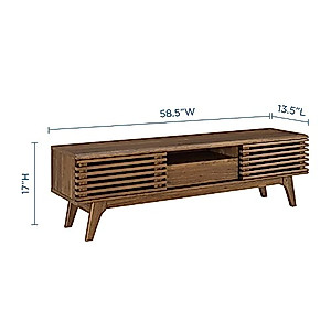 Modway Render Mid-Century Modern Low Profile 59 Inch TV Stand in Walnut
