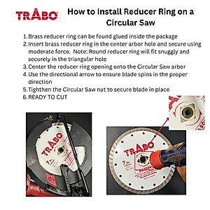 Trabo 7 Inch Masonry Segmented Rim Diamond Bond Blade for Cutting Cement, Pavers, Concrete with Rebar, Natural Stone and More, with 7/8 Inch Arbor with 5/8 Inch Reducer Ring
