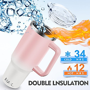 MaxBase 40 oz Tumbler with Handle and Straw Lid, Insulated Reusable Stainless Steel Travel Mug Keeps Drinks Cold up to 34 Hours, 100% Leakproof Bottle for Water, Iced Tea or Coffee, Smoothie and More