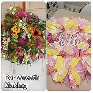 TONIFUL 4 Rolls Easter Ribbon, Burlap Wired Ribbons, Yellow, Pink, Baby Blue, Green, Faux Burlap Ribbon, for Easter Home Decor Wreath Front Door Gift Wrapping Tree Topper Bow Crafts (2 Inch x 40 yds)