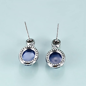 3.63CT Lab Star Sapphire Dangle Earrings - Gem's Beauty Genuine 925 Sterling Silver Oval Earrings 14K Gold plated Drop Earrings Handmade Earrings for Girls Birthstone Dangling Earrings for Women Classic Fine Jewelry