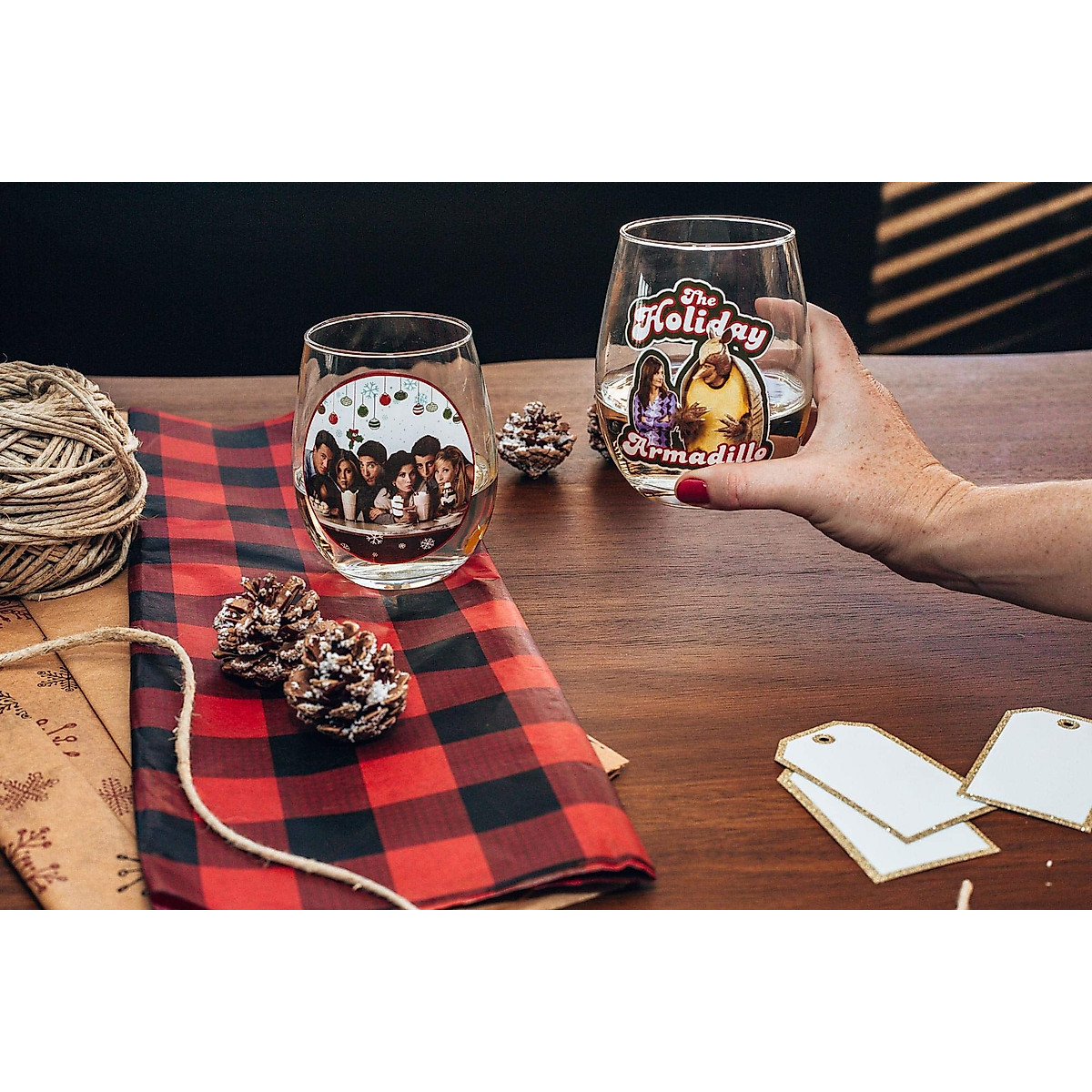 Friends Holiday Stemless Wine Glass Collectible 2-Pack | Each Holds 20 Ounces