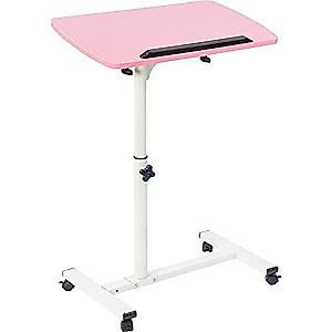 Qiveno Mobile Laptop Table, Standing Desk, Angle & Height Adjustable Rolling Laptop Desk Cart Over Bed Folding Portable Table for Hospital Home Office Pink
