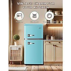 Anypro 3.2 Cu.Ft Compact Refrigerator, Mini Fridge with Freezer, Retro Double Door Small Fridge, 7 AdjustableTemperature Settings, Removable Shelves, Small Refrigerator for Dorm, Office, Bedroom, Blue