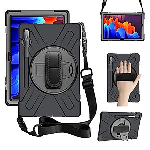 ZenRich Galaxy Tab S8 Plus / S7 Plus Case 2022/2020, Samsung Tab S8+/S7+ 12.4 inch Case with S Pen Holder zenrich Case with Screen Protector Stand Hand Strap Shoulder Belt-Black