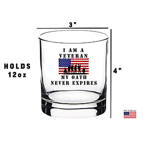 Rogue River Tactical I am a Veteran My Oath Never Expires Old Fashioned Whiskey Glass Gift For Military Vet