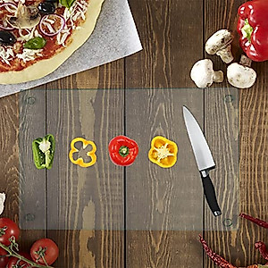 Hacaroa 4 Pack Tempered Glass Cutting Board with Rubber Feet, Rectangle Non-slip Chopping Board, Long Lasting Clear Glass Tray for Kitchen Countertop, Table, Shatter-Resistant, Heat-Resistant, 2 Size