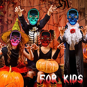 Lenwen 3 Pieces Halloween LED Mask Light up Scary Skull Face Cover Glowing Halloween Skull Cover for Cosplay Halloween Party Supplies Favor (Purple, Red, Orange), 9.6 x 6.7 inches