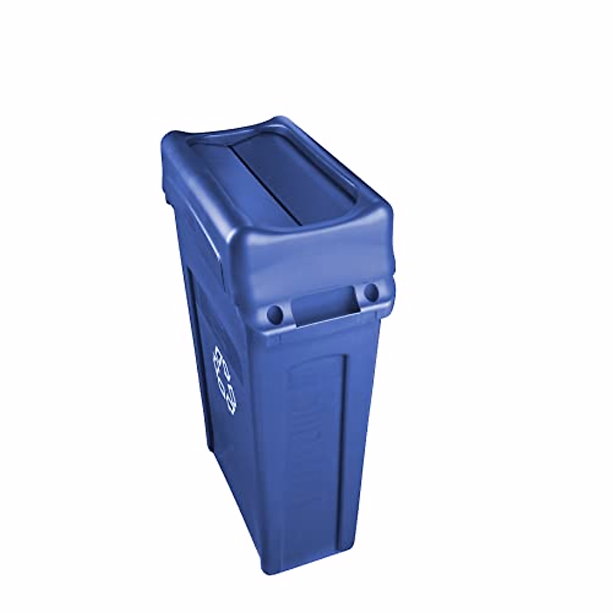 Rubbermaid Commercial Products Slim Jim Plastic Rectangular Recycling Bin with Venting Channels, 23 Gallon, Blue Recycling (FG354007BLUE) & FG267360BLUE Slim Jim Trash Can, Swing Lid, Blue