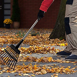 HOMIMP Adjustable Garden Leaf Rake,34" - 55" Adjustable Lightweight Aluminum Handle 11 Tines Rake,8" Inch Wide,for Gardeners,Kids Leaf Rake,Detachable Garden Rake,Easy to Carry (Black)