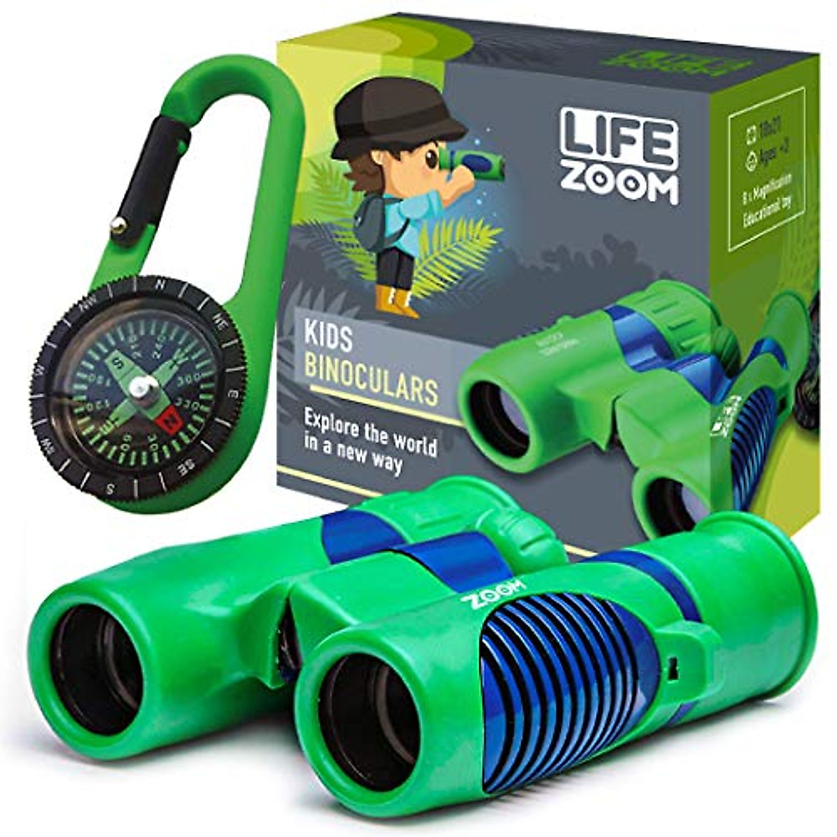 Kids Binoculars and Compass - 8x21 Compact Binoculars for Kids - High Resolution Real Optics - Bird Watching- Small Binoculars for Kids 5-12, Boys, Girls - Outdoor Play - Hunting - Camping