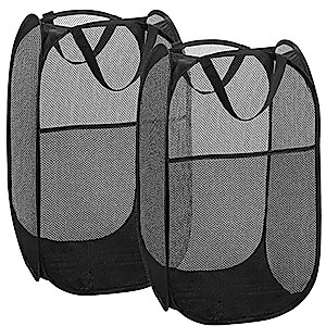 BENJUNC 2 Laundry Baskets, pop-up Laundry Baskets, Foldable mesh Laundry Baskets (Each with 2 Reinforced Handles), Black