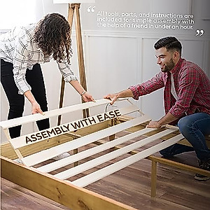 NTC Gem Wooden Bed Frame with Headboard, Solid Oak Foundation with Silent Slats and Wood Central Supports, 800 Lb Capacity, Effortless Assembly, King - Rustic Oak