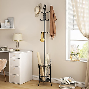 Tajsoon Coat Rack Stand with Umbrella Holder, Entryway Coat Hanger with 12 Hooks, for Living Room, Bedroom, Office