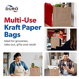 Duro 70# Large Brown Paper Bags with Handles Bulk 50 Count, 12 x 7 x 17 Inches, Blank Brown Grocery Bags with Handles, Paper Sacks for Recycling