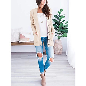 PRETTYGARDEN Women's Open Front Cardigan Sweaters Fashion Button Down Cable Knit Chunky Outwear Coats (Beige,Small)