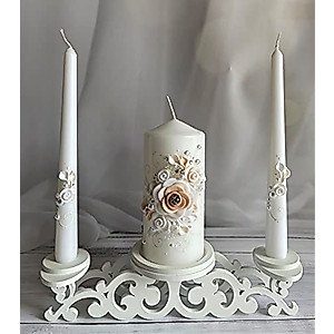 Magik Life Unity Candle Set for Wedding - Wedding décor - Decorative Candles Pillar - Candle Sets - 6 Inch Pillar and 2 10 Inch Tapers - Best Unity Candle (Peach)