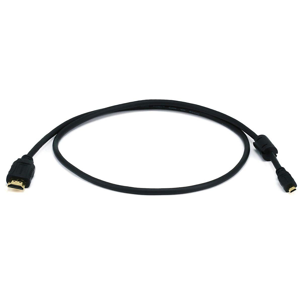 Monoprice High Speed HDMI to HDMI Micro Cable - 4K@24Hz, 10.2Gbps, 34AWG, Ferrite Core, Gold Plated Connectors, 3 Feet, Black