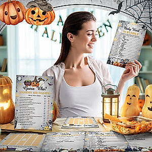 Yinder 145 Pieces Baby Shower Games for Boy or Girl Game Activities Cards with 20 Pencils Includes Baby Bingo Description and Wishes Guess Who Baby Price is Right, Word Scramble Game (Halloween)