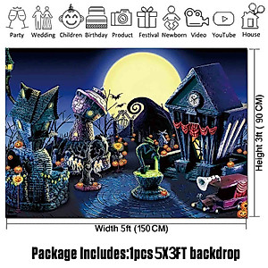 Happy Halloween Backdrop for Photography Christmas Castle Pumpkin Bat Moon Photo Background for Halloween Scary Party Newborn Baby Shower Banner 5x3ft