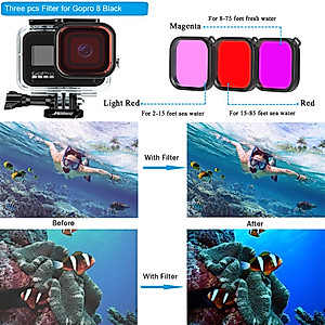 Husiway Action Camera Accessories Kit for Gopro Hero 8 Black Waterproof Housing Silicone Case Glass Screen Protector are Compatible with Gopro8 Hero8 62D