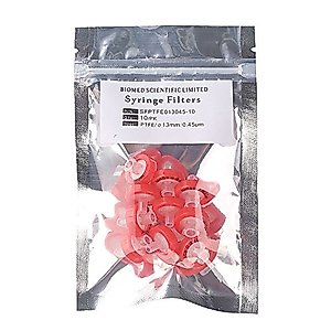 Biomed Scientific Syringe Filters PTFE 13mm Diameter 0.45um Pore Size Non Sterile Pack of 10