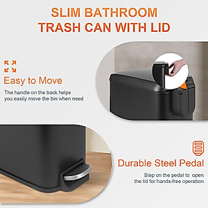 PayLessHere 1.3 Gallon Trash Can Kitchen Trash Can Stainless Steel Garbage Can with Removable Plastic Inner Bucket Lid Foot Pedal for Home Kitchen Bedroom Bathroom (1, Black)