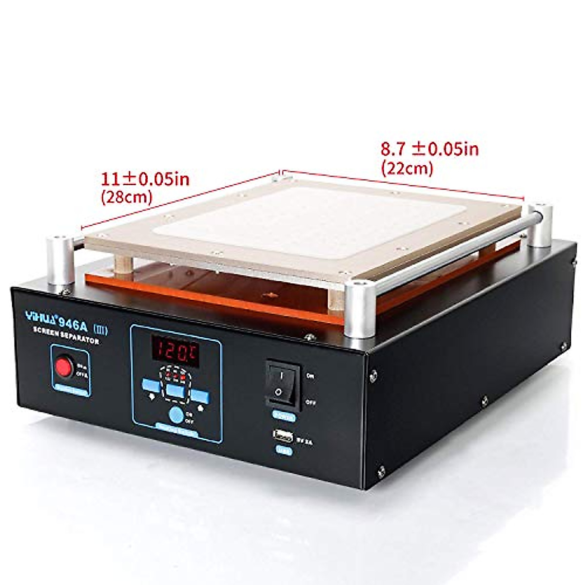 YIHUA 946A-III Digital LCD Screen Separator 5V 2A USB Power Supply with Built-in Long-Lasting Vacuum Pump for Mobile Ipad °F /°C （Aluminum Panel Size: 28cm x 22cm /11" x 8.7" ±0.05）