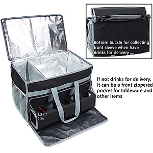 PACMAXI Insulated Food Delivery Bag XXL, 23''x14''x14'' Delivery Bag with Cups Holder, Food Delivery Bag Suitable for Delivery(Black)