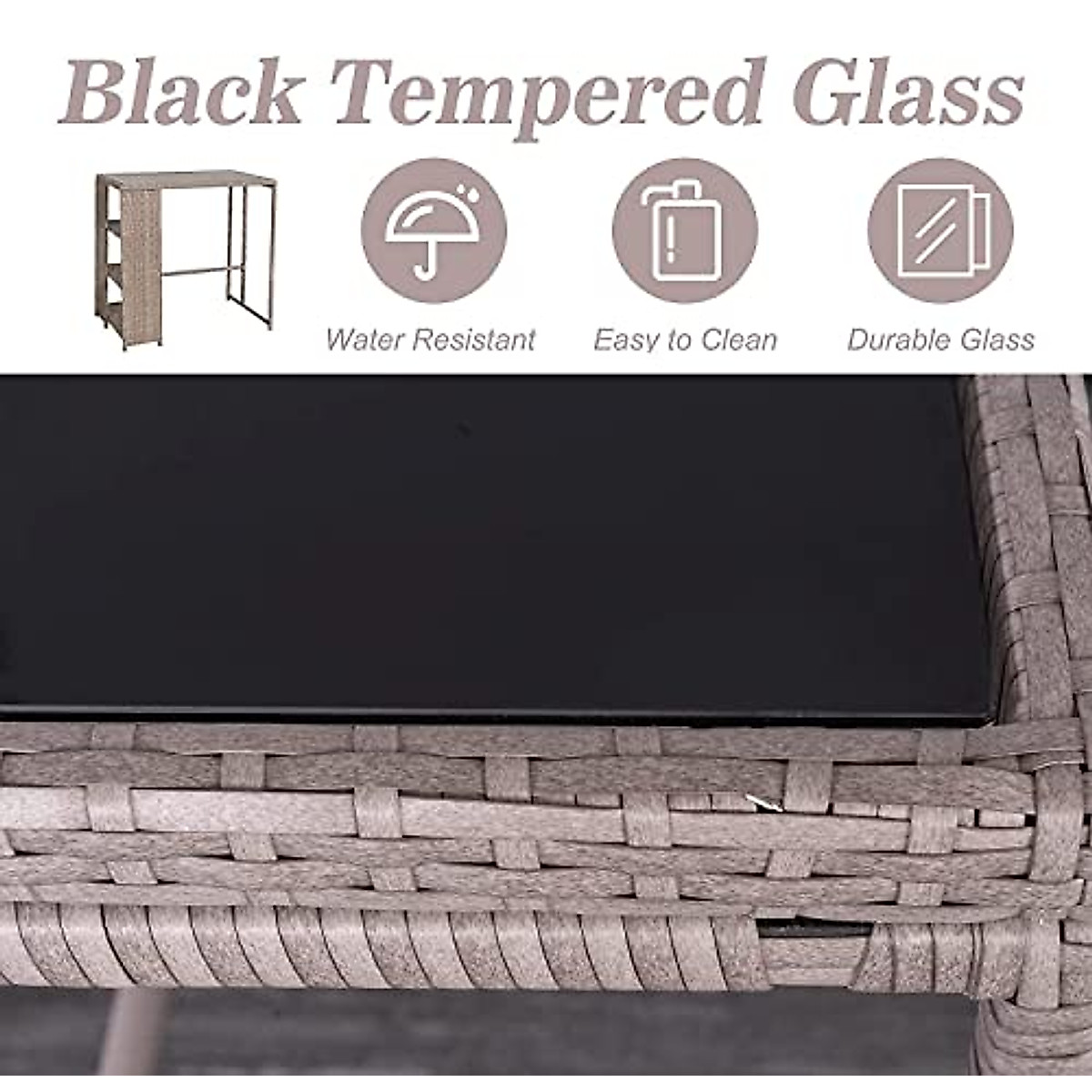 Sundale Outdoor 5 Piece Patio Bar Set, Counter Height Outside Rattan Dining Set, Garden High Top Gray Wicker Bar Height Set of 5, Galss Tabletop and Stools Furniture Set with Cushions, Steel