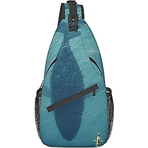 Stylish Chest Sling Bag A Man On A Boat Floating Next to A Huge Whale,Crossbody Shoulder Backpack Adjustable Chest Bag Lightweight Casual Daypack for Men Women Outdoor Sports Biking Climbing