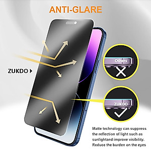 ZUKDO for iPhone 14 Pro Max 6.7" Matte Privacy Screen Protector with Camera Lens Protector full coverage Anti-glare anti-spy Tempered Glass Film anti-fingerprint no black border Easy Installation