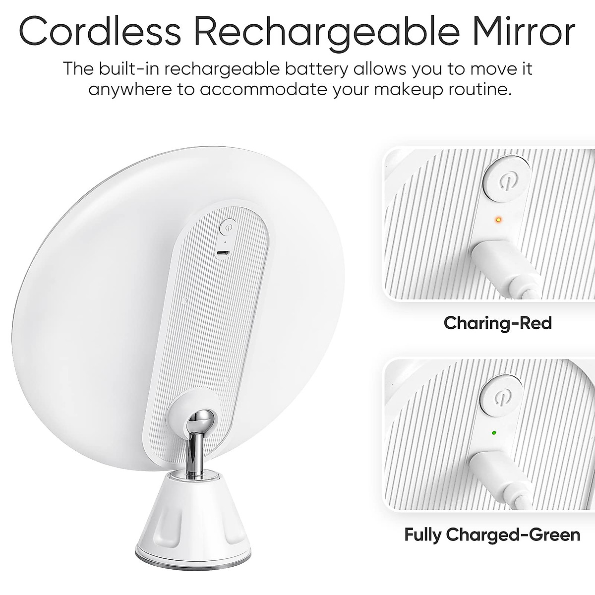 KEDSUM Upgraded 9" Rechargeable 10x Magnifying Makeup Mirror with Lights, Dimmable Lighted Vanity Mirror with Magnification and A Large Suction Cup, Touch Button, 360 Degree Rotation