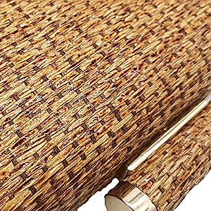 Boutique De FGG Casual Straw Clutch Purses for Women Chain Shoulder & Crossbody Bag Metal Evening Clutches (Small,Coffee)