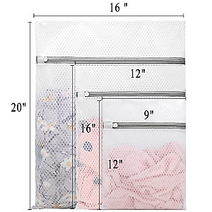 3Pcs Durable Diamond Mesh Laundry Bags for Delicates (1 Large 16 x 20 Inches, 1 Medium 12 x 16 Inches, 1 Small 9 x 12 Inches)