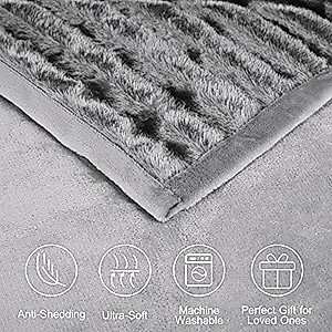 Ailemei Direct Plush Faux Fur Blanket, Twin to Full Size Luxury Soft Shaggy Fleece Fall Blankets, Elegant Warm Cozy Brushed Fuzzy Blanket, Lightweight Throw Blanket for Couch and Bed, Grey